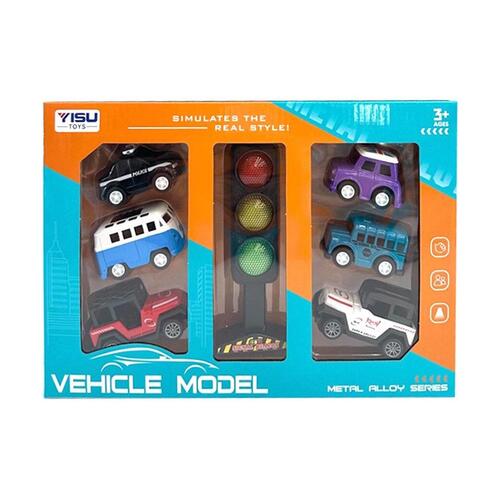 Set 6 metalnih vozila plavi autobus sa semaforom igračka za decu ...